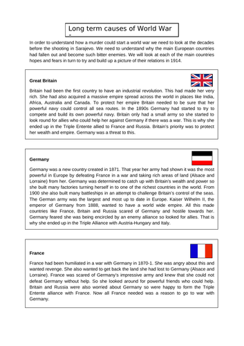 Long term causes of World War One | Teaching Resources