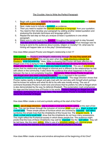 The Crucible: Model Paragraphs | Teaching Resources
