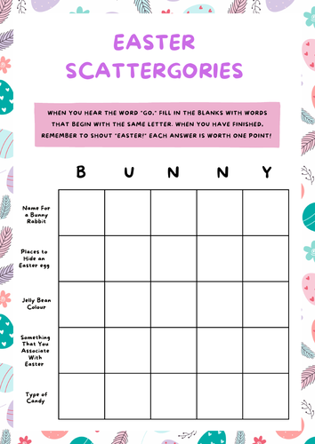 Easter Scattergories Game Activity / Worksheet - Spring Fun | Teaching ...