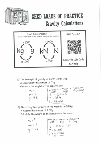 KS3 Gravity Calculations - SLOP Homework | Teaching Resources