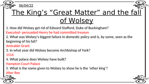 The fall of Wolsey- AQA Tudors A Level | Teaching Resources