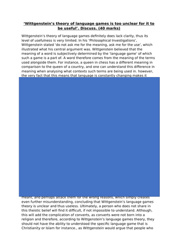 ‘Wittgenstein’s theory of language games is too unclear for it to be ...