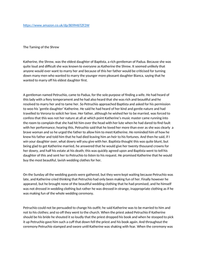 A LEVEL ENGLISH LITERATURE revision sheet THE TAMING OF THE SHREW ...