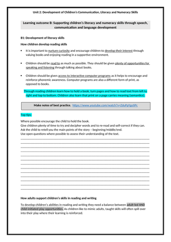 UNIT 2 CPLD Learning aim B (Reading & Writing) | Teaching Resources