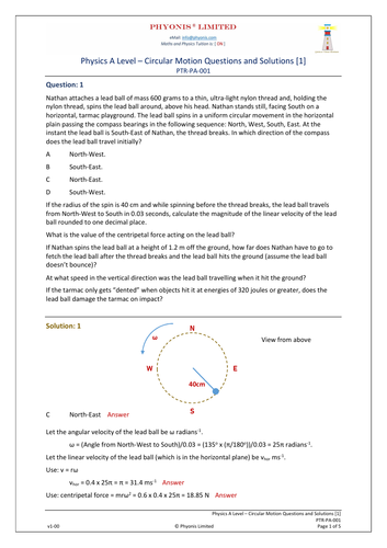 Physics A Level - Circular Motion Questions and Solutions [1] PTR-PA ...