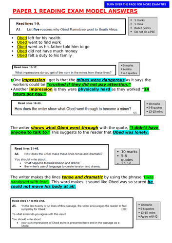 2022 EDUQAS Paper 1 reading revision sheets (GCSE English Language ...