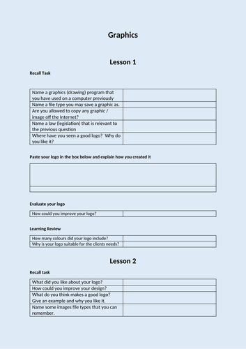Year 7 Graphics Workbook | Teaching Resources