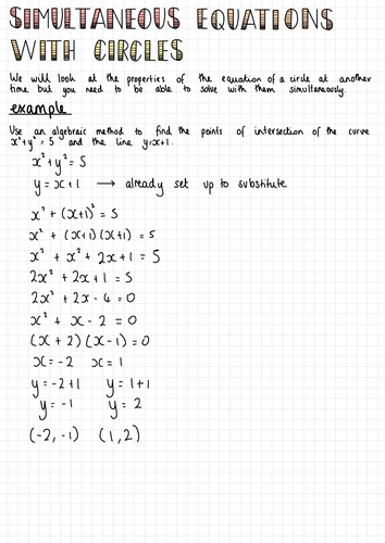 Simultaneous Equations with Circles Notes (IGCSE Cambridge Additional ... Simultaneous Equations with Circles Notes (IGCSE Cambridge Additional ...