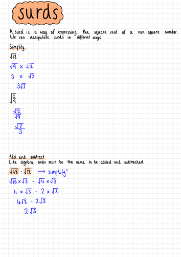 Surds Notes (IGCSE Cambridge Additional Mathematics) | Teaching Resources Surds Notes (IGCSE Cambridge Additional Mathematics) | Teaching Resources
