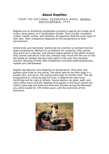Reptile reading SATs Year 5/6 non- fiction | Teaching Resources