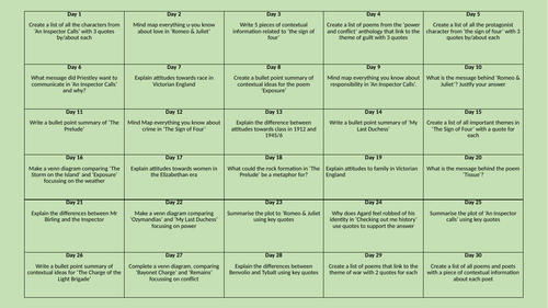 30 Day English Literature Challenge | Teaching Resources