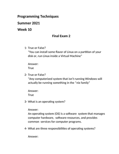 Advanced Programming Techniques Exam | Teaching Resources