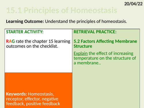 OCR Biology A- 15.1 The Principles of Homeostasis | Teaching Resources