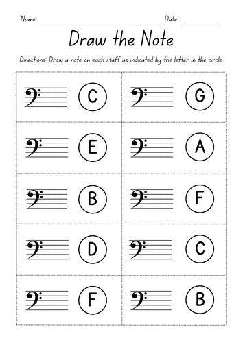 Bass Clef Notes Worksheet