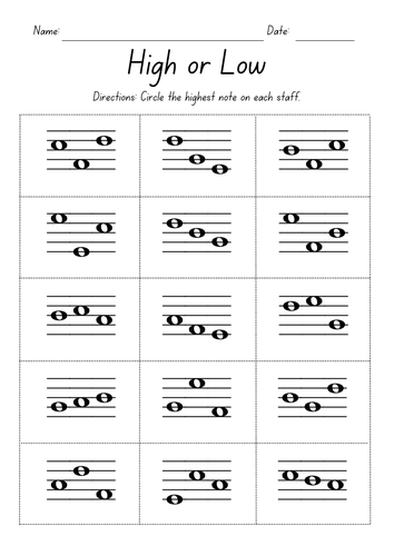 High or Low Music Worksheets | Teaching Resources