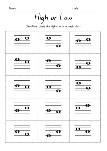 High or Low Music Worksheets | Teaching Resources
