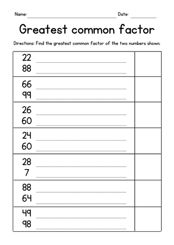 GCF Greatest Common Factor Worksheets | Teaching Resources