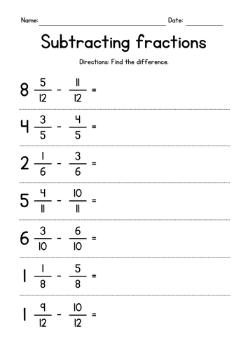 Subtracting Fractions from Mixed Numbers | Teaching Resources Subtracting Fractions from Mixed Numbers | Teaching Resources