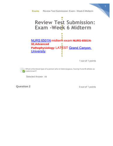 NURS 6501N midterm exam NURS-6501N-32,Advanced Pathophysiology LATEST ...