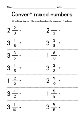 Converting Mixed Numbers to Improper Fractions | Teaching Resources