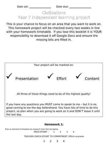 Homework booklet Ancient Civilisation | Teaching Resources