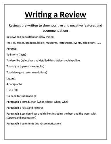 Writing a Review (Full Package) | Teaching Resources
