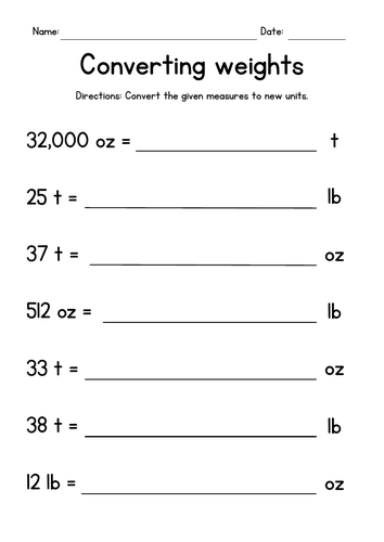 Converting Weights (ounces, pounds and tons) Worksheets | Teaching ... Converting Weights (ounces, pounds and tons) Worksheets | Teaching ...