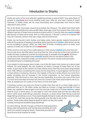 Shark Theme Reading Comprehension Sample | Teaching Resources