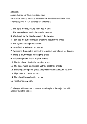 Worksheet: Identify and Change Adjectives (Animal Theme) | Teaching ...