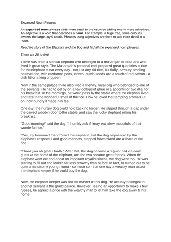 Worksheet: Identifying Expanded Noun Phrases in a Story | Teaching ...