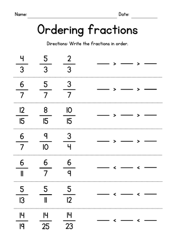 Ordering Fractions Worksheets | Teaching Resources Ordering Fractions Worksheets | Teaching Resources