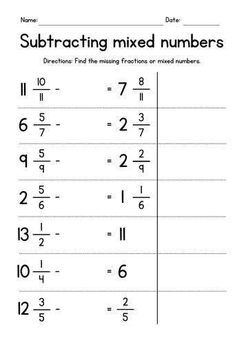 Subtracting Mixed Numbers (missing subtrahend) | Teaching Resources Subtracting Mixed Numbers (missing subtrahend) | Teaching Resources