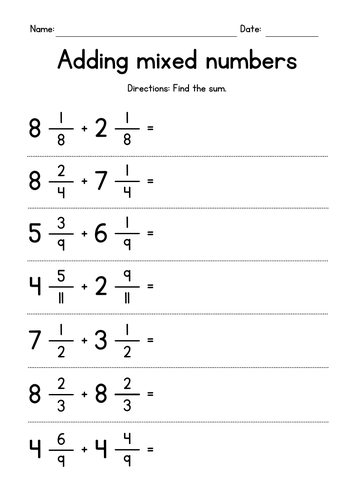 Adding Mixed Numbers with Like Denominators | Teaching Resources Adding Mixed Numbers with Like Denominators | Teaching Resources