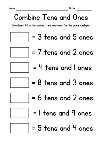 Combine Tens and Ones Worksheets | Teaching Resources