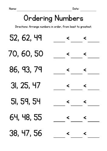 Ordering Numbers Worksheets | Teaching Resources