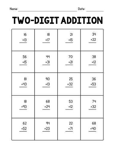 Two-Digit Addition Worksheets | Teaching Resources