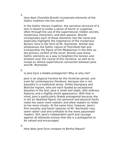 Mock Examination Questions Jane Eyre Charlotte Bronte A LEVEL ENGLISH ...