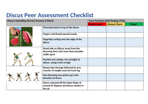 Discus peer assessment checklist | Teaching Resources