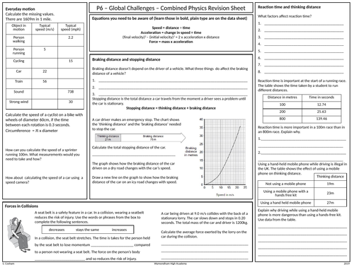OCR Gateway GCSE Comb Science Physics P6 Revision Mat | Teaching Resources