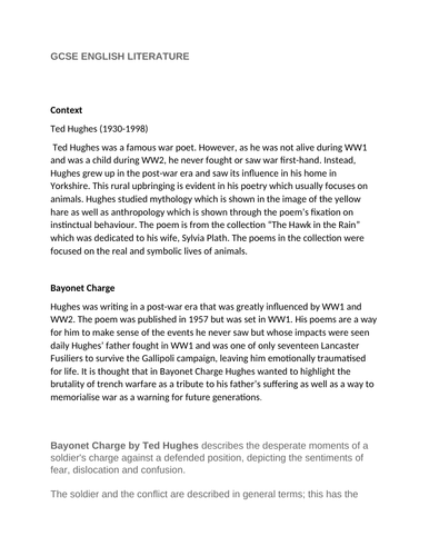 POWER AND CONFLICT GCSE ENGLISH LITERATURE BAYONET CHARGE TED HUGHES ...