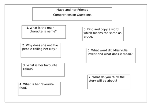 Maya and Her Friends Reading Comprehension Questions | Teaching Resources