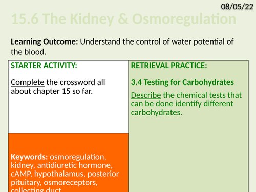 OCR Biology A- 15.6 The Kidney and Osmoregulation | Teaching Resources
