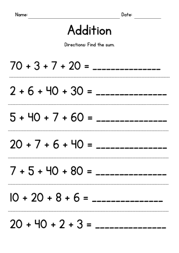 Adding Whole Tens and Two 1-Digit Numbers | Teaching Resources