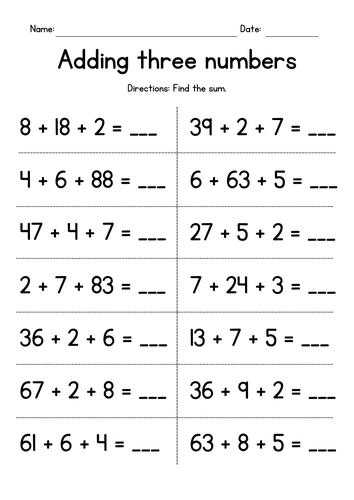 Adding 2-Digit Numbers and Two 1-Digit Numbers | Teaching Resources