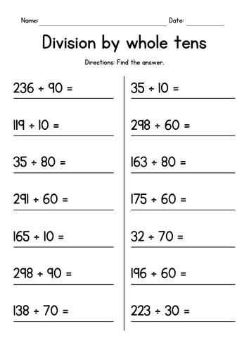 Division by Whole Tens (with remainder) | Teaching Resources