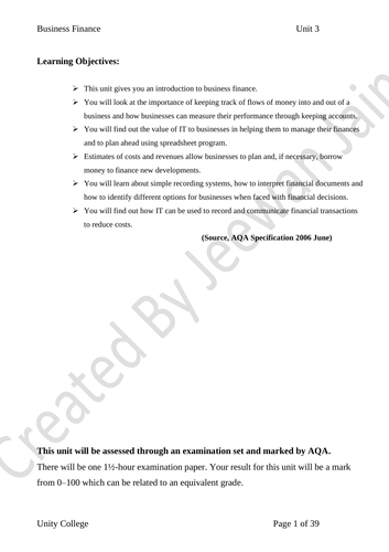 AQA Applied Business Unit 3 Workbook | Teaching Resources