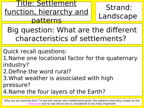 Settlement Function, hierarchy and patterns | Teaching Resources