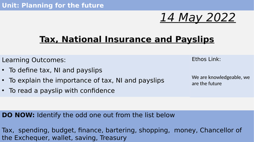 Tax, National Insurance and Payslips | Teaching Resources