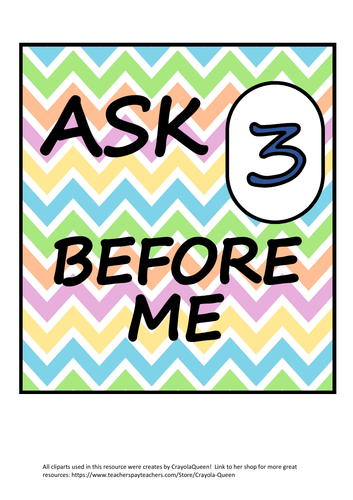 Ask 3 Before Me Posters | Teaching Resources