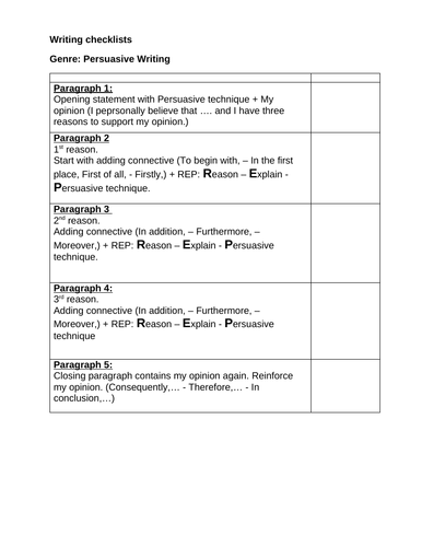 Persuasive Writing Checklist | Teaching Resources Persuasive Writing Checklist | Teaching Resources